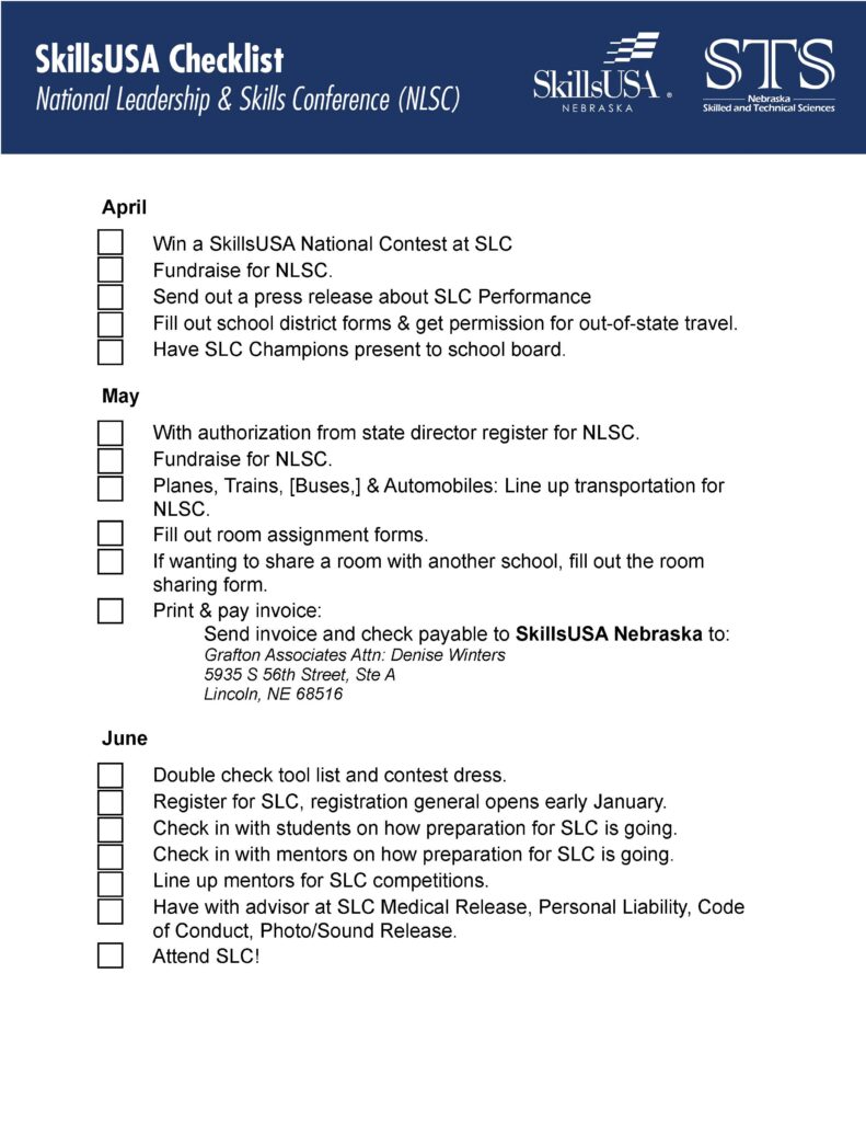 SkillsUSA Checklists – Nebraska Skills USA
